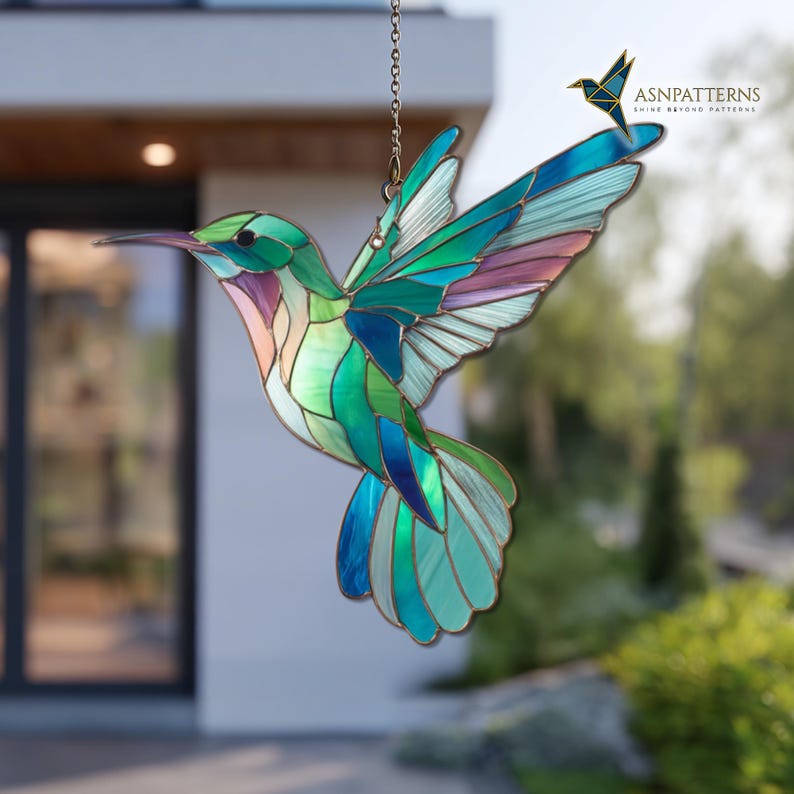Hummingbird Stained Glass Pattern, Hummingbird Suncatcher, Stained ...