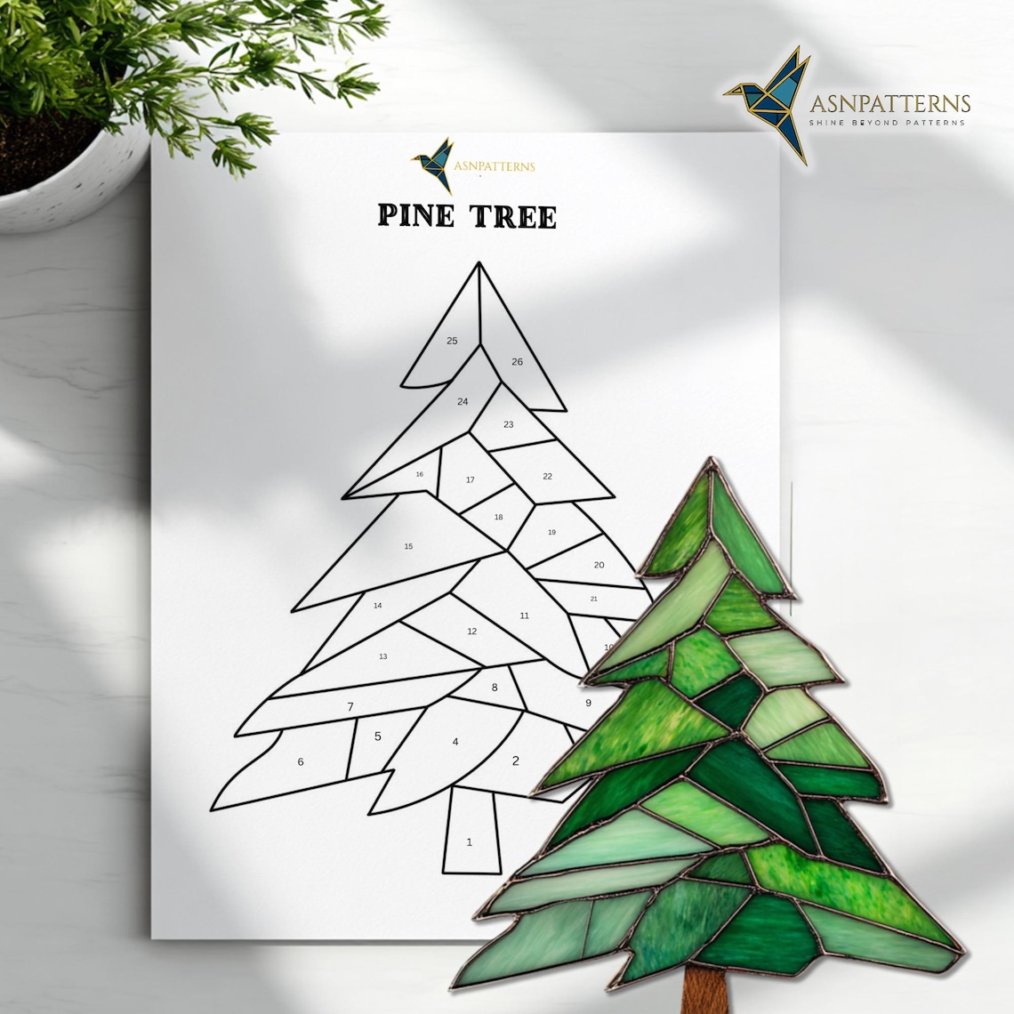 Pine Tree Stained Glass Pattern, Evergreen Tree Suncatcher, Stained ...