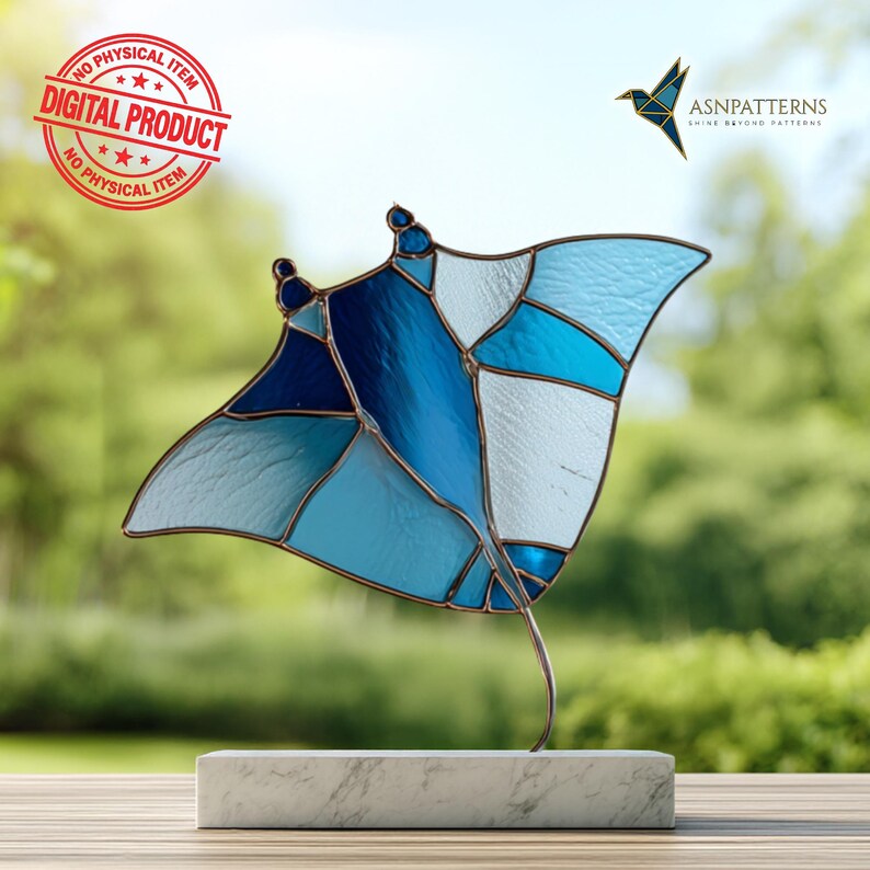 Manta Ray Stained Glass Pattern for DIY Suncatcher and Handmade Home ...