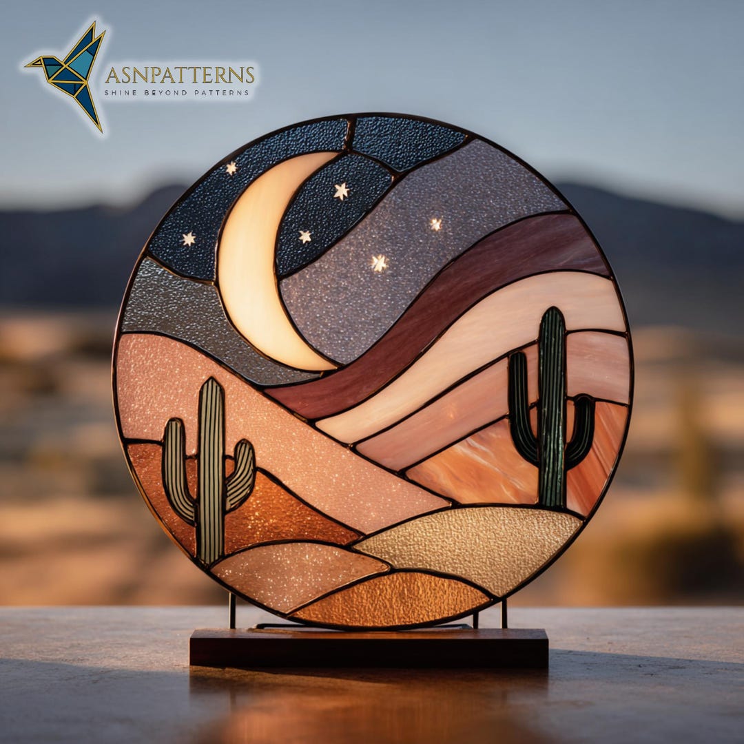 Boho Desert Stained Glass Pattern, Night Desert Suncatcher, Stained ...