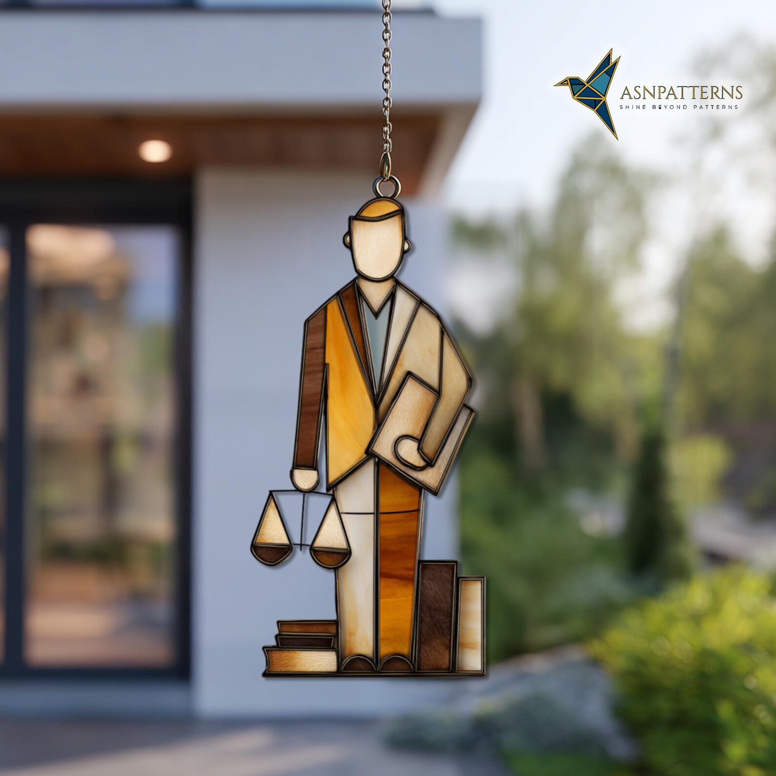 Lawyer Stained Glass Pattern, Justice Man Suncatcher Template, DIY Hand ...