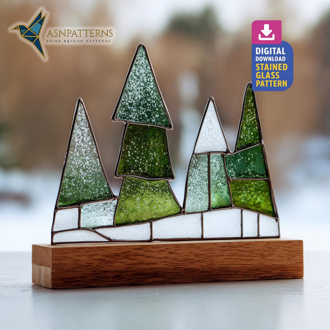 Winter Pine Tree Stained Glass Pattern, Winter Suncatcher PDF Template ...