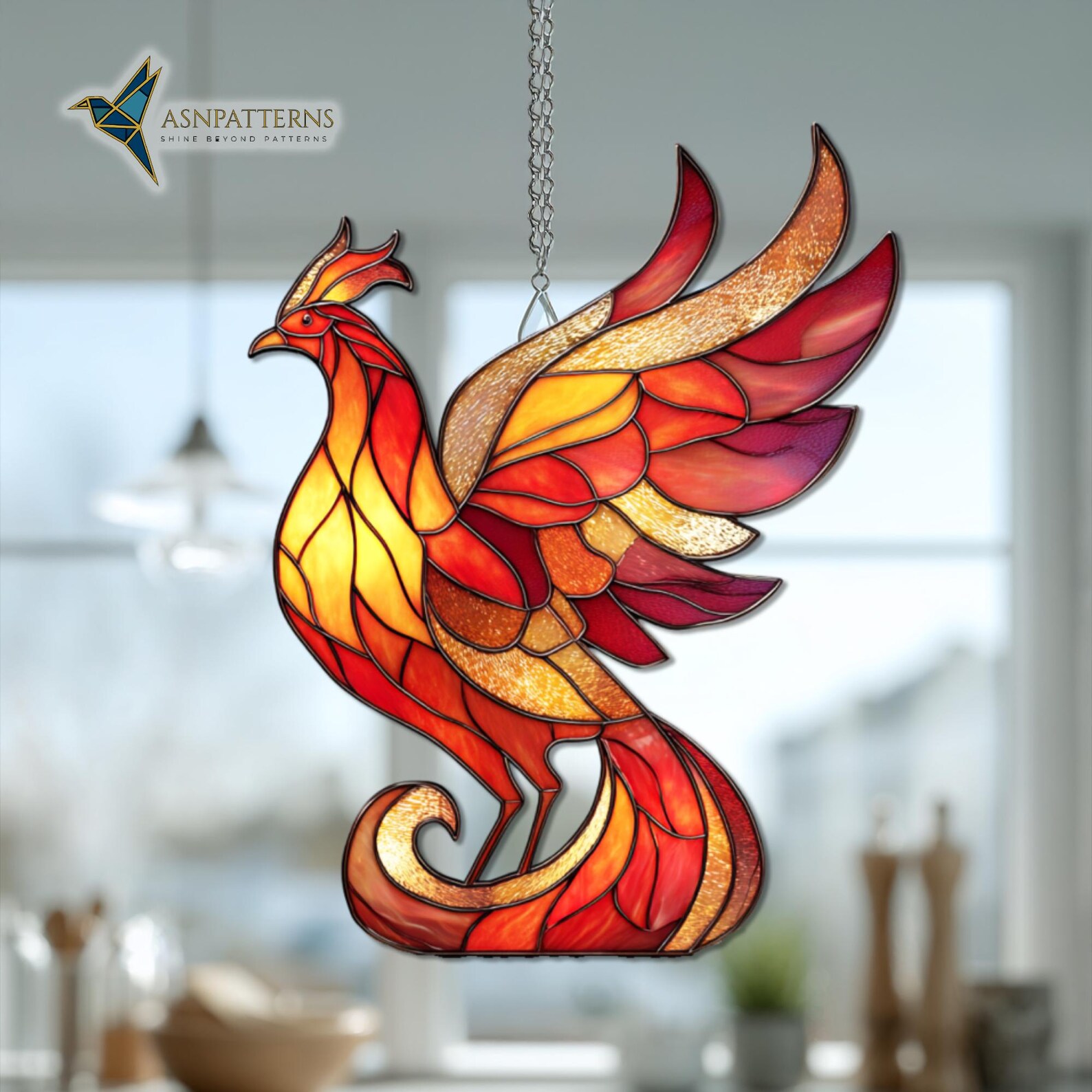 Red Phoenix Stained Glass Pattern, Phoenix Suncatcher, Stained Glass ...