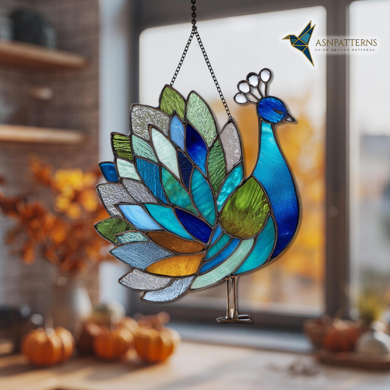 Peacock Stained Glass Pattern, Peacock Suncatcher Template, DIY Hand ...