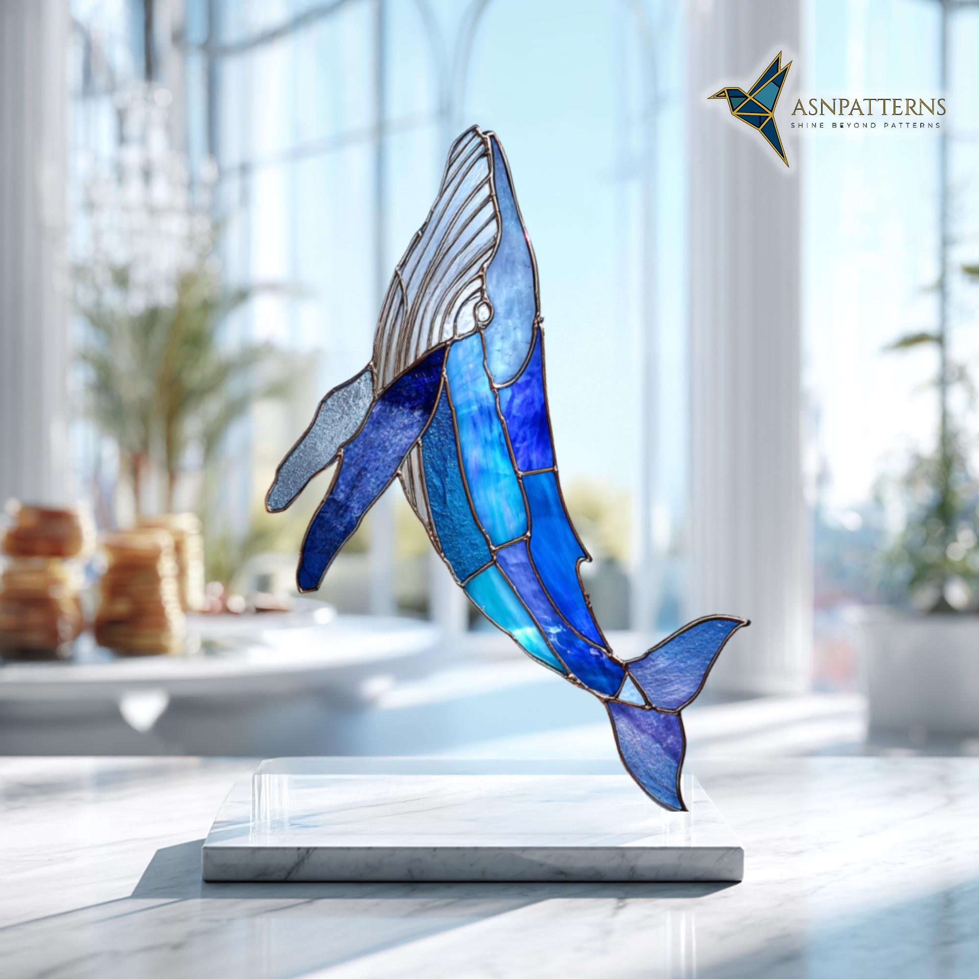 Blue Whale Stained Glass Pattern, Whale Suncatcher PDF Template ...