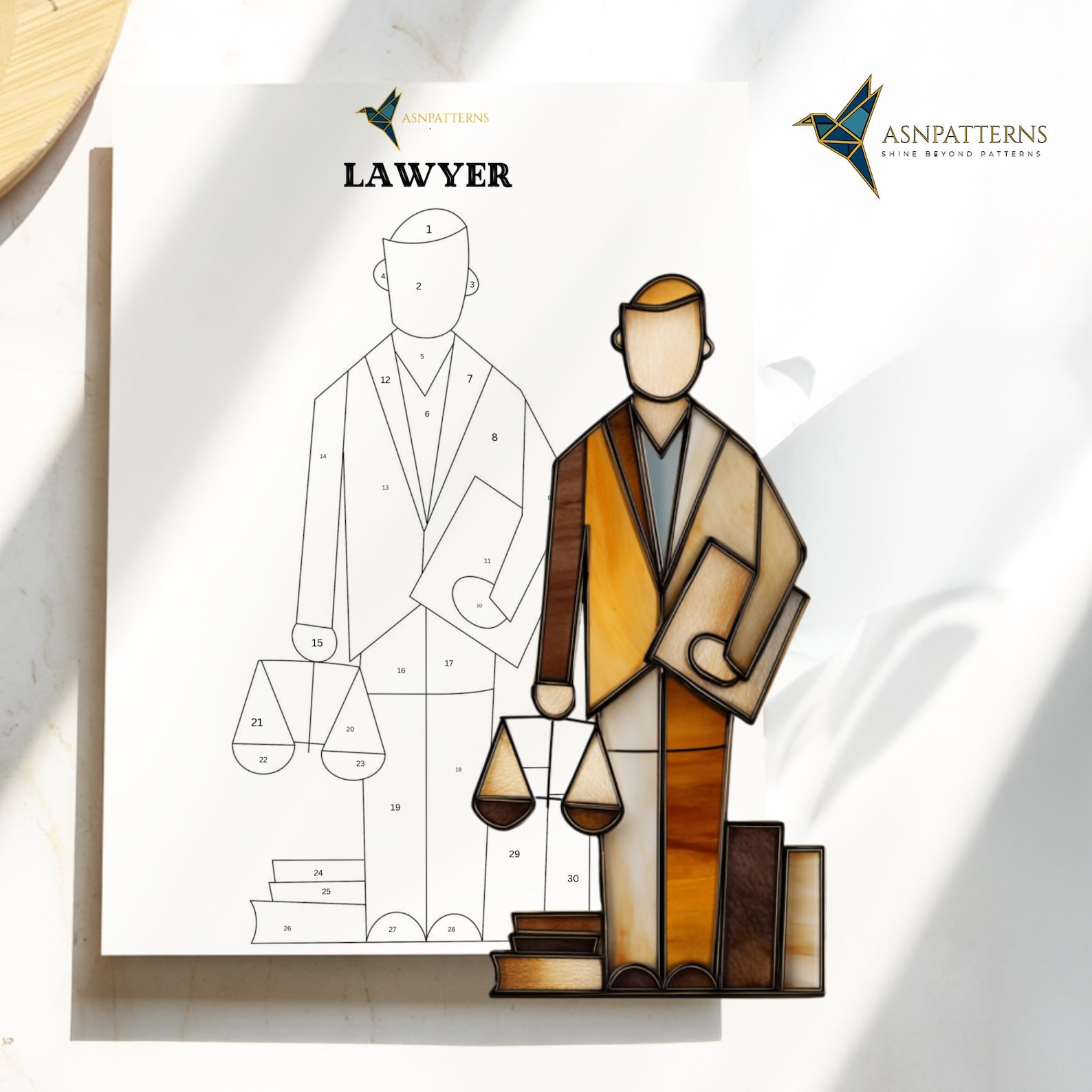 Lawyer Stained Glass Pattern, Justice Man Suncatcher Template, DIY Hand ...