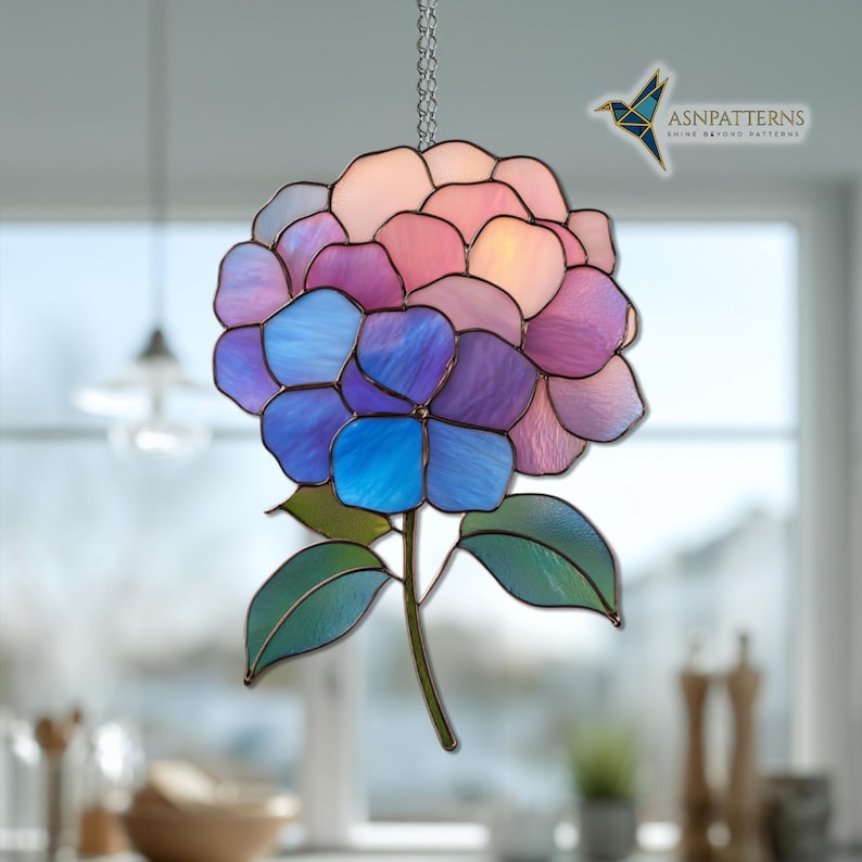 Hydrangea Stained Glass Pattern, Hydrangea Flowers Suncatcher, Stained ...