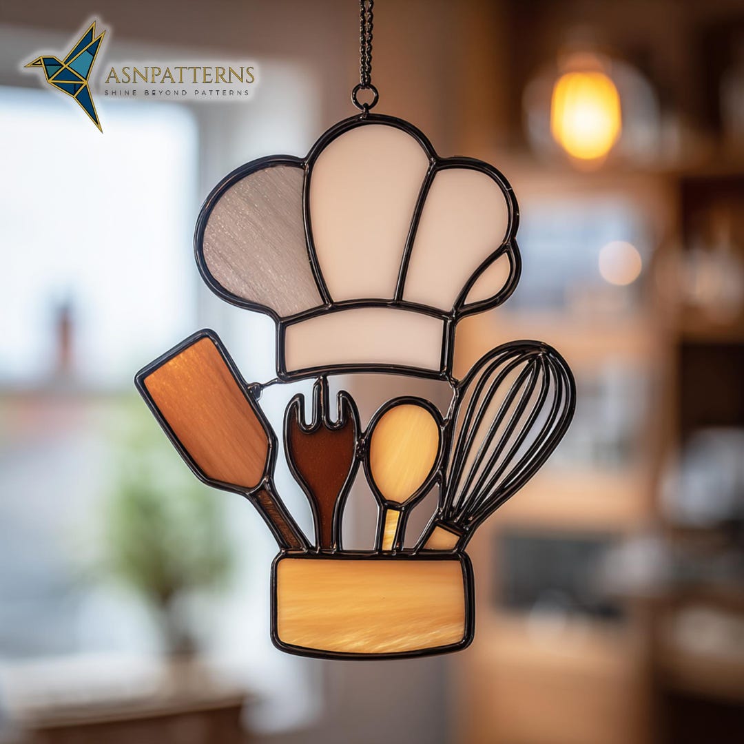Chef Tools Stained Glass Pattern, Chef Tools Suncatcher, Stained Glass ...