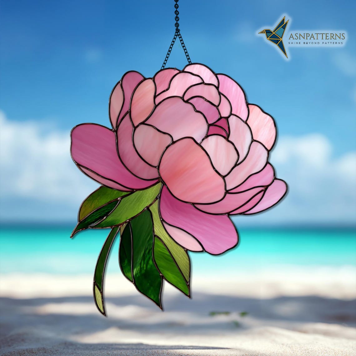 Pink Peony Stained Glass Pattern, Peony Suncatcher, Stained Glass Peony ...