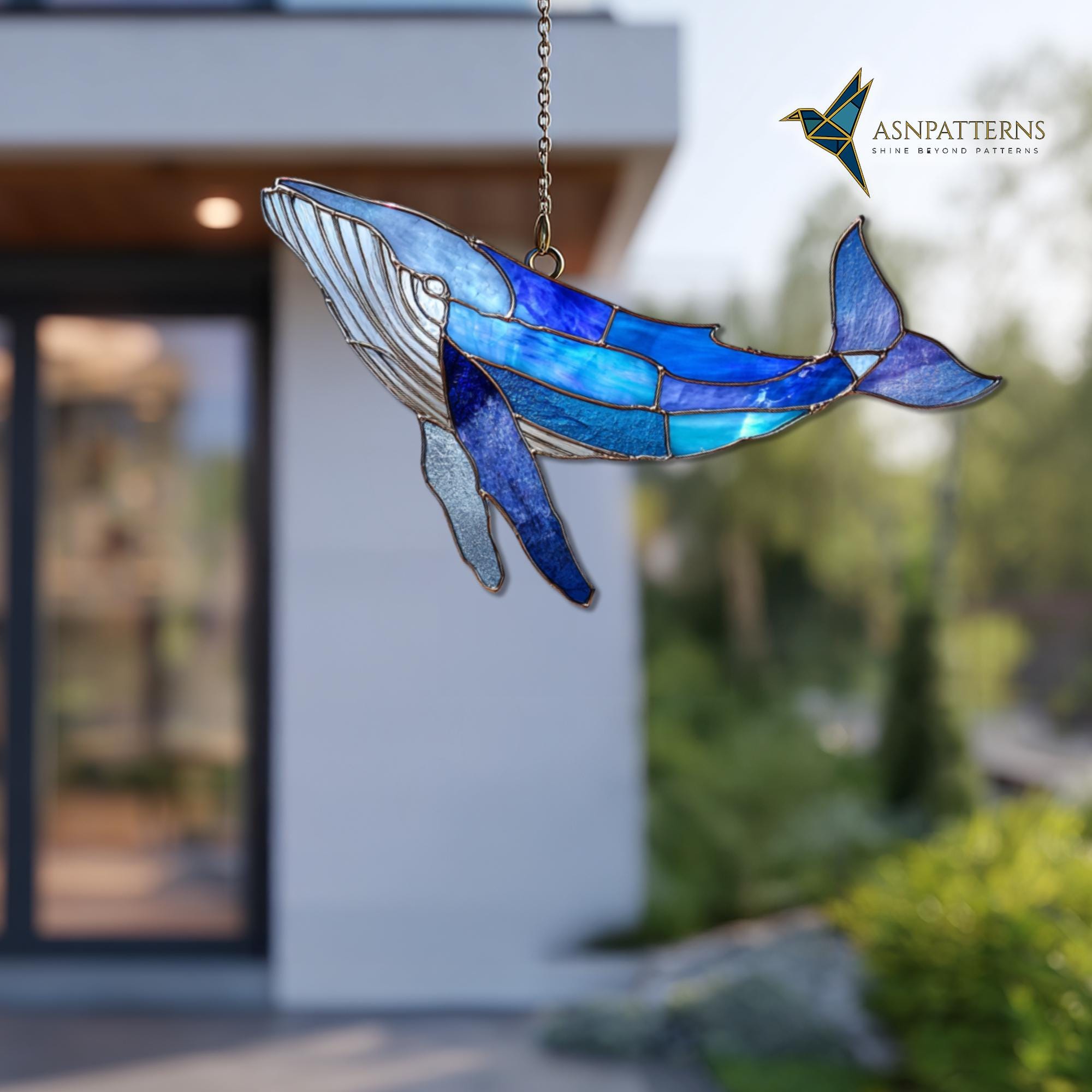 Blue Whale Stained Glass Pattern, Whale Suncatcher PDF Template ...