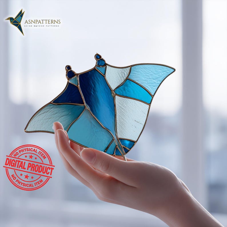 Manta Ray Stained Glass Pattern for DIY Suncatcher and Handmade Home ...