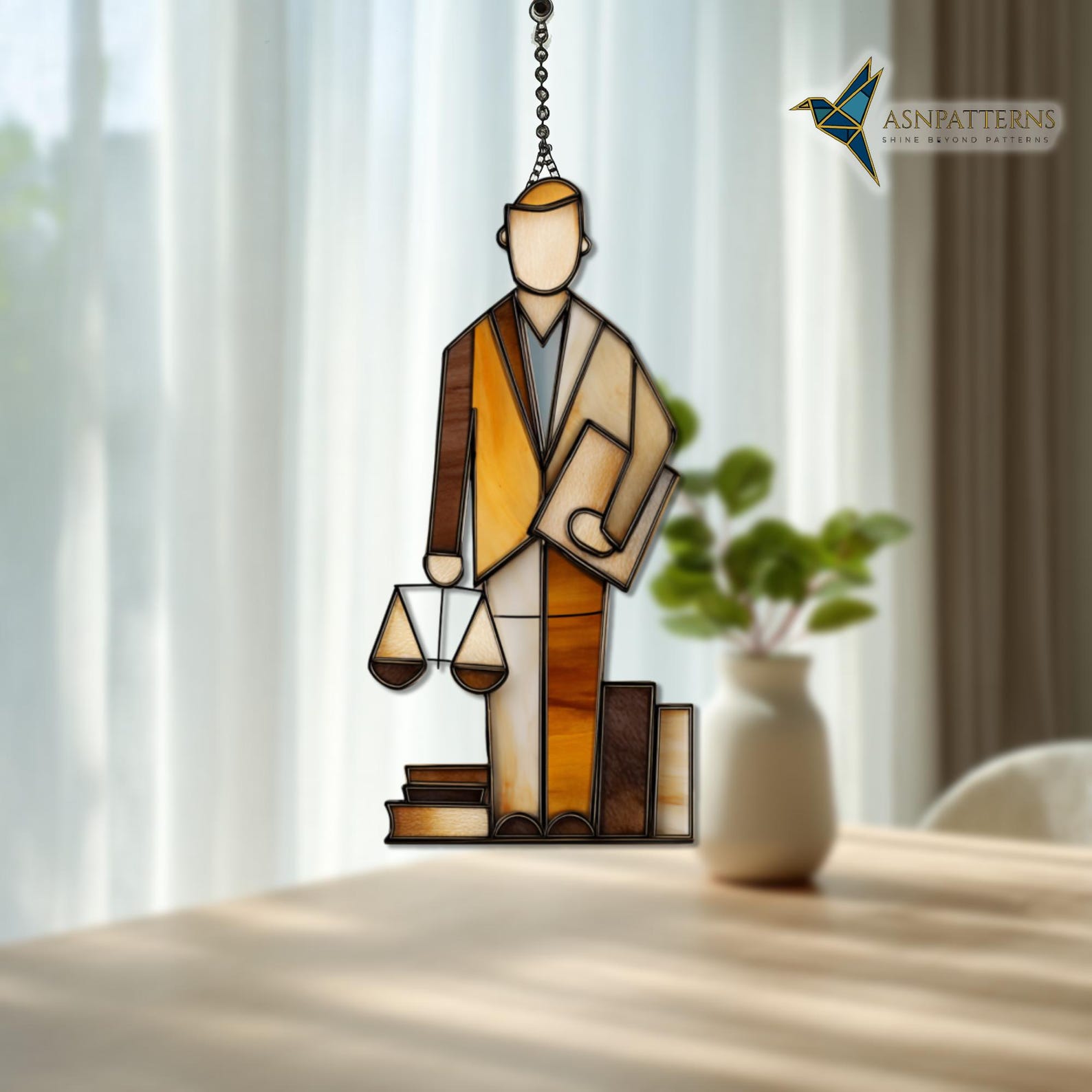 Lawyer Stained Glass Pattern, Justice Man Suncatcher Template, DIY Hand ...