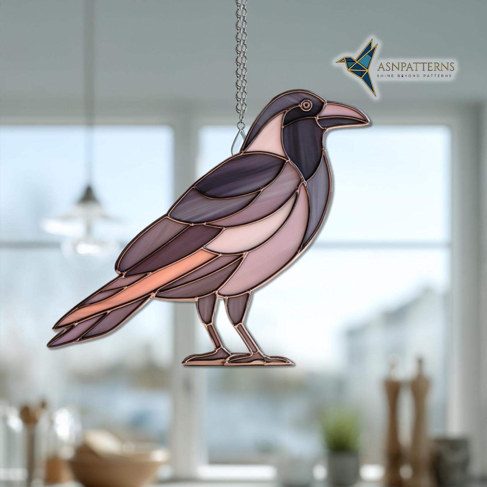 Crow Stained Glass Pattern, Crow Raven Witch Suncatcher Template ...