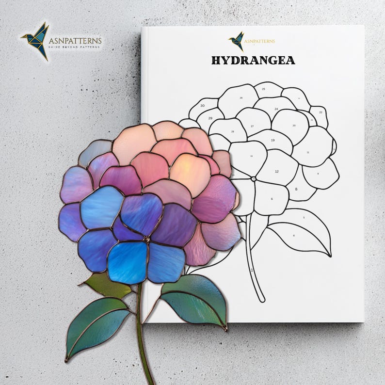 Hydrangea Stained Glass Pattern, Hydrangea Flowers Suncatcher, Stained ...