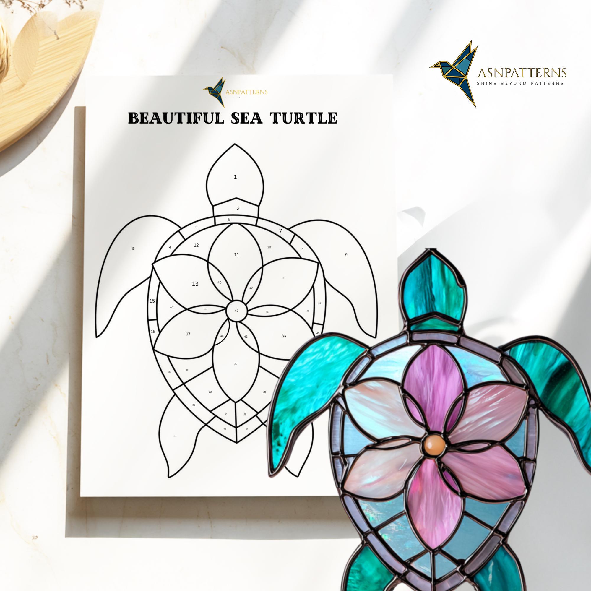Sea Turtle Stained Glass Pattern, Turtle Suncatcher Template, DIY Glass ...