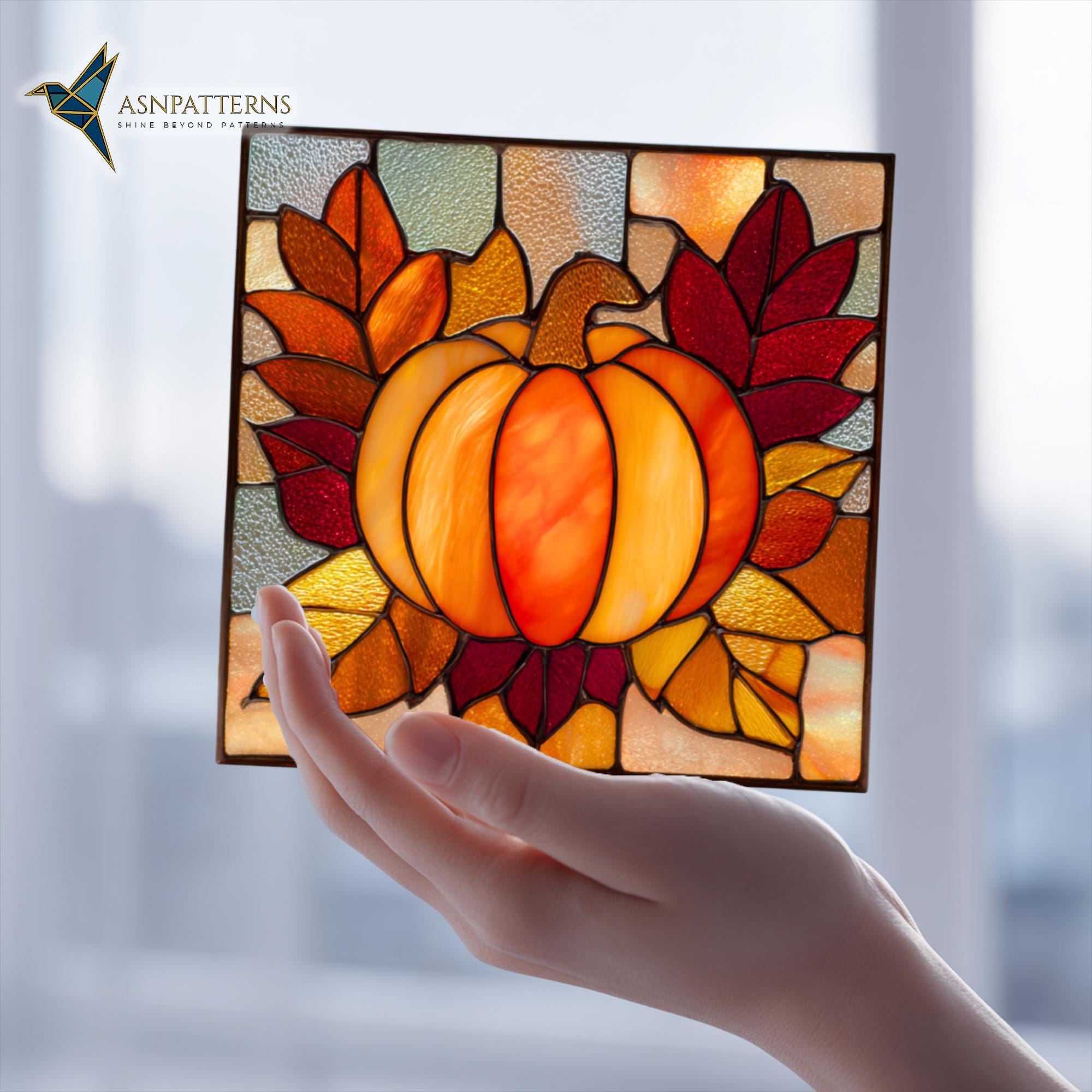 Pumpkin Stained Glass Pattern, Autumn Pumpkin Suncatcher Template, DIY ...