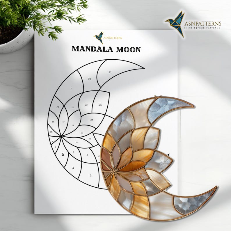 Mandala Moon Stained Glass Pattern, Crescent Moon Suncatcher, Stained ...
