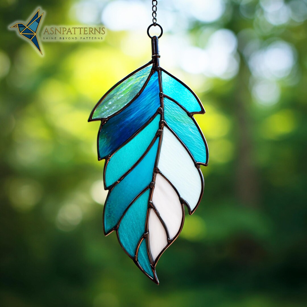 Set of 2 Feathers Stained Glass Pattern, Feather Suncatcher, Stained ...