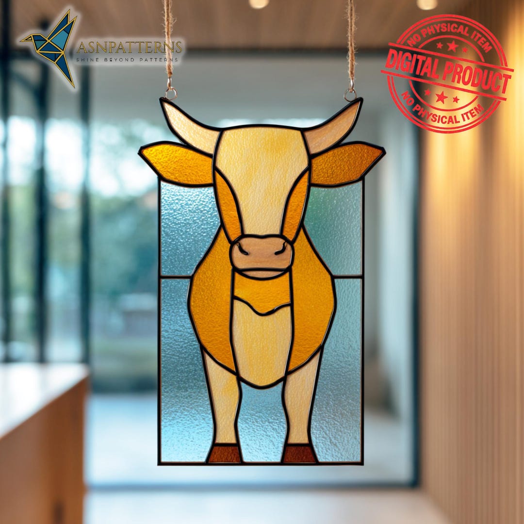 Bull Stained Glass Pattern, Cow Bull Suncatcher, Stained Glass Steer ...