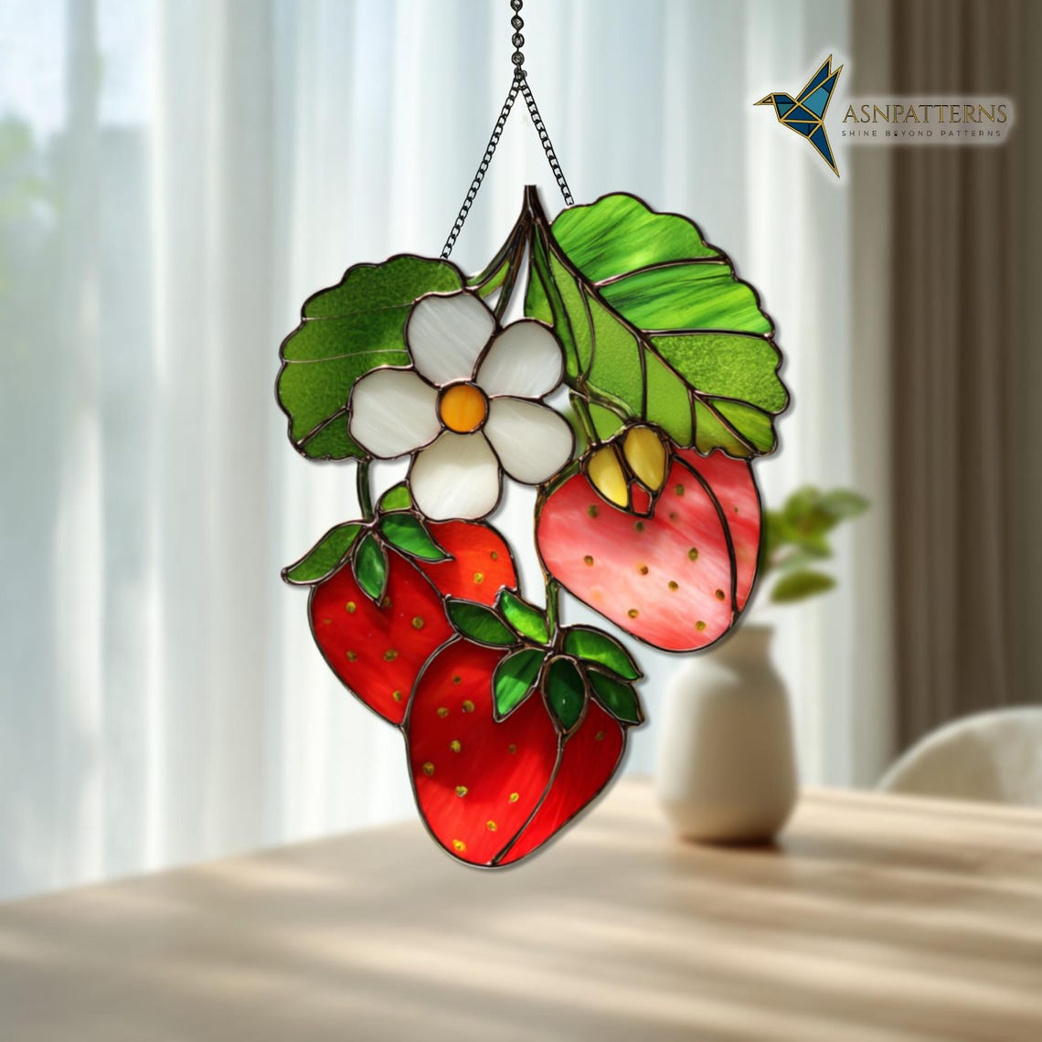 Strawberries Stained Glass Pattern, Red Strawberry Suncatcher PDF ...