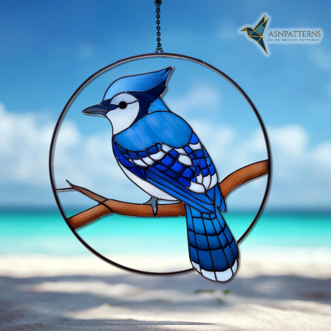 Blue Jay Stained Glass Pattern, Blue Jay Suncatcher Template, DIY Glass ...
