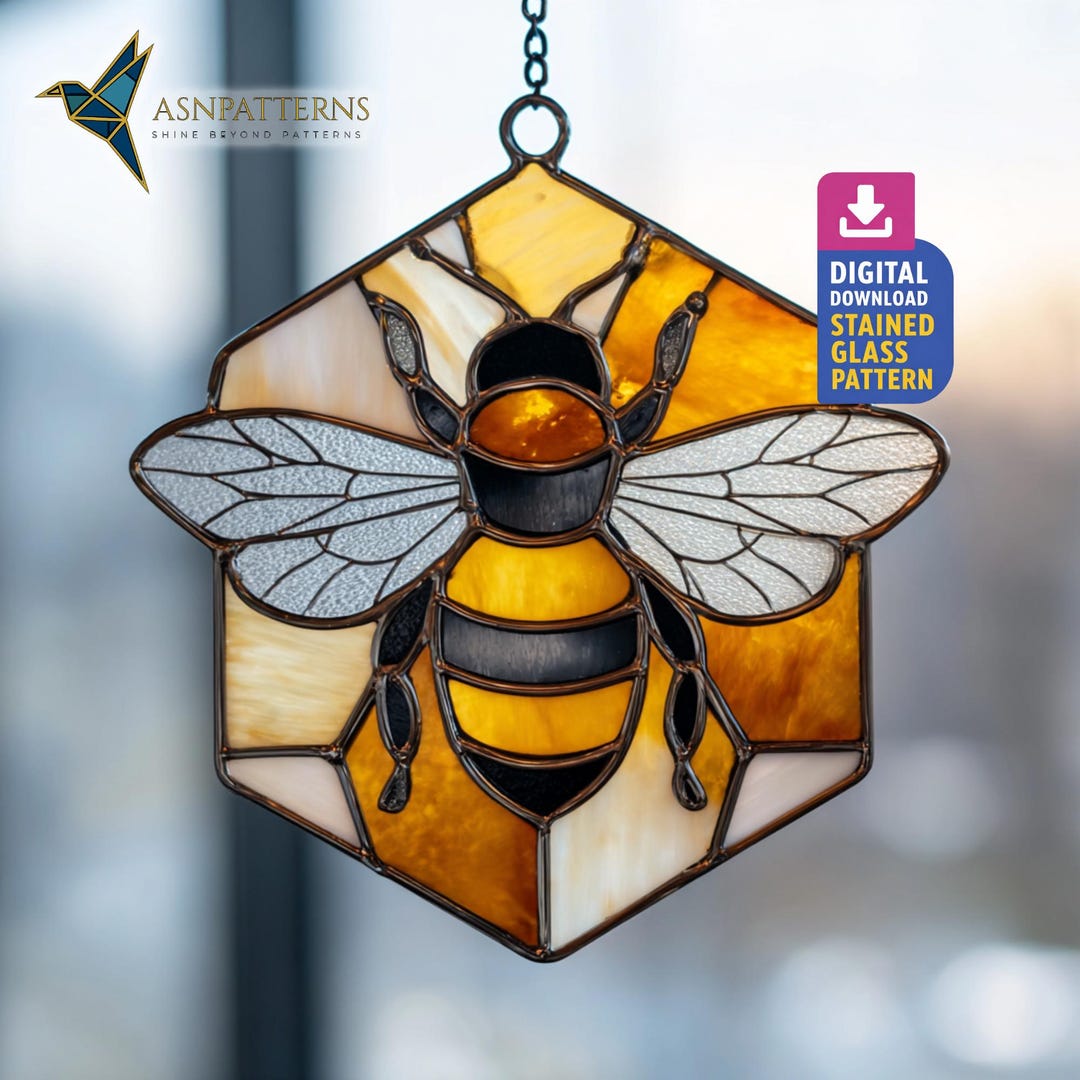 Honeycomb Bee Stained Glass Pattern, Honeycomb Suncatcher Template, DIY ...