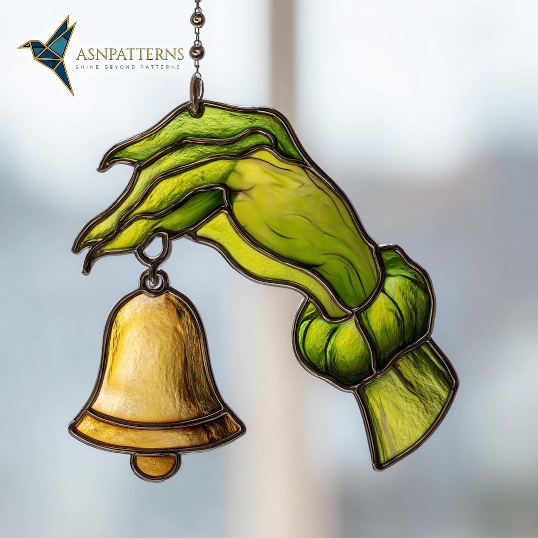 Hand Holding Bell Stained Glass Pattern, Bell Hand Suncatcher, Stained ...