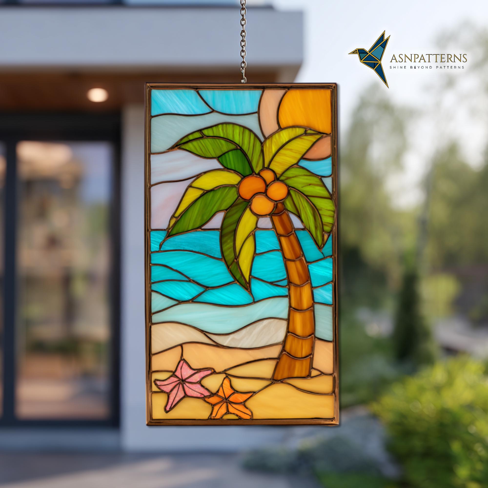 Tropical Beach Stained Glass Pattern, Beach Suncatcher, Stained Glass ...