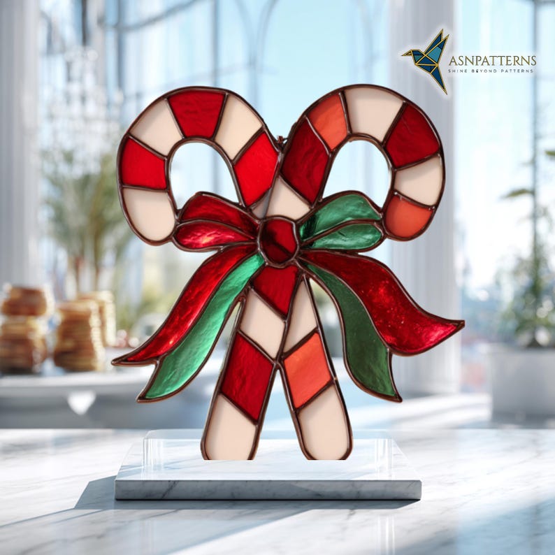 Candy Canes Stained Glass Pattern, Sweet Canes Suncatcher Template, DIY ...