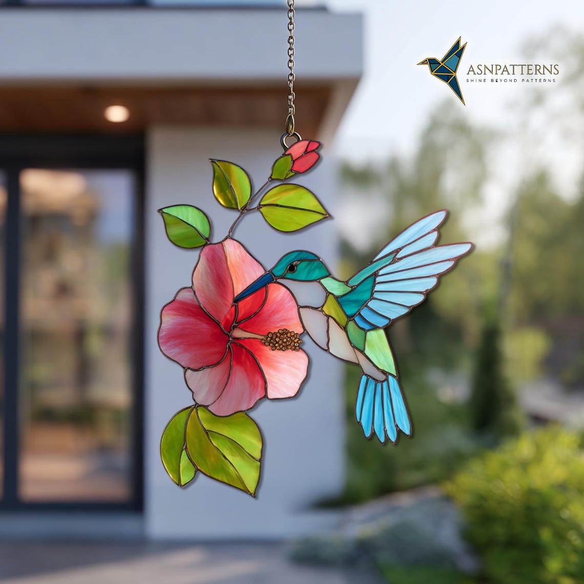 Hummingbird and Flower Stained Glass Pattern, Hummingbird Suncatcher ...