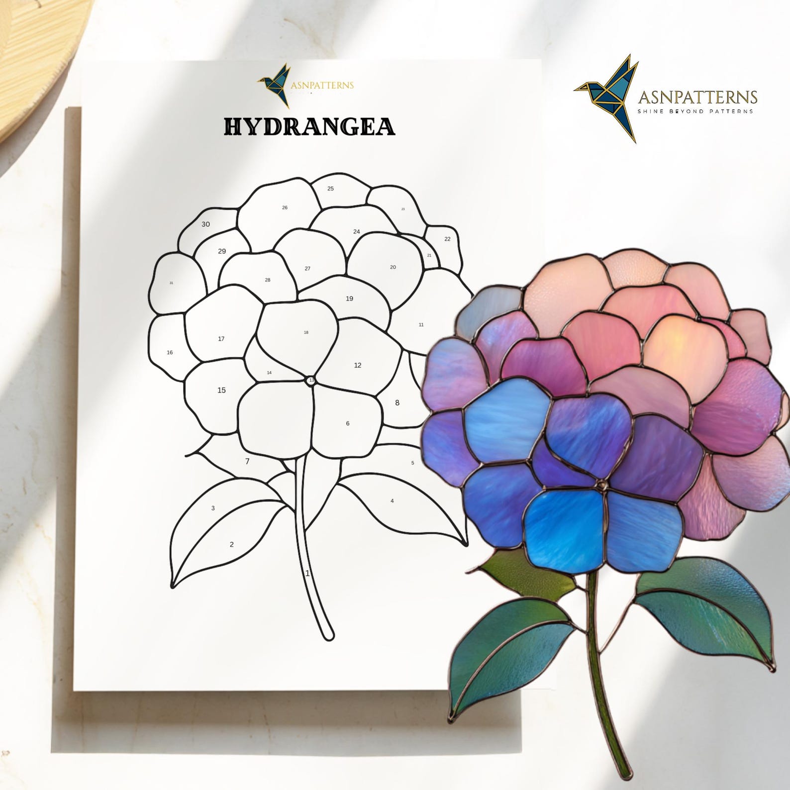 Hydrangea Stained Glass Pattern, Hydrangea Flowers Suncatcher, Stained ...