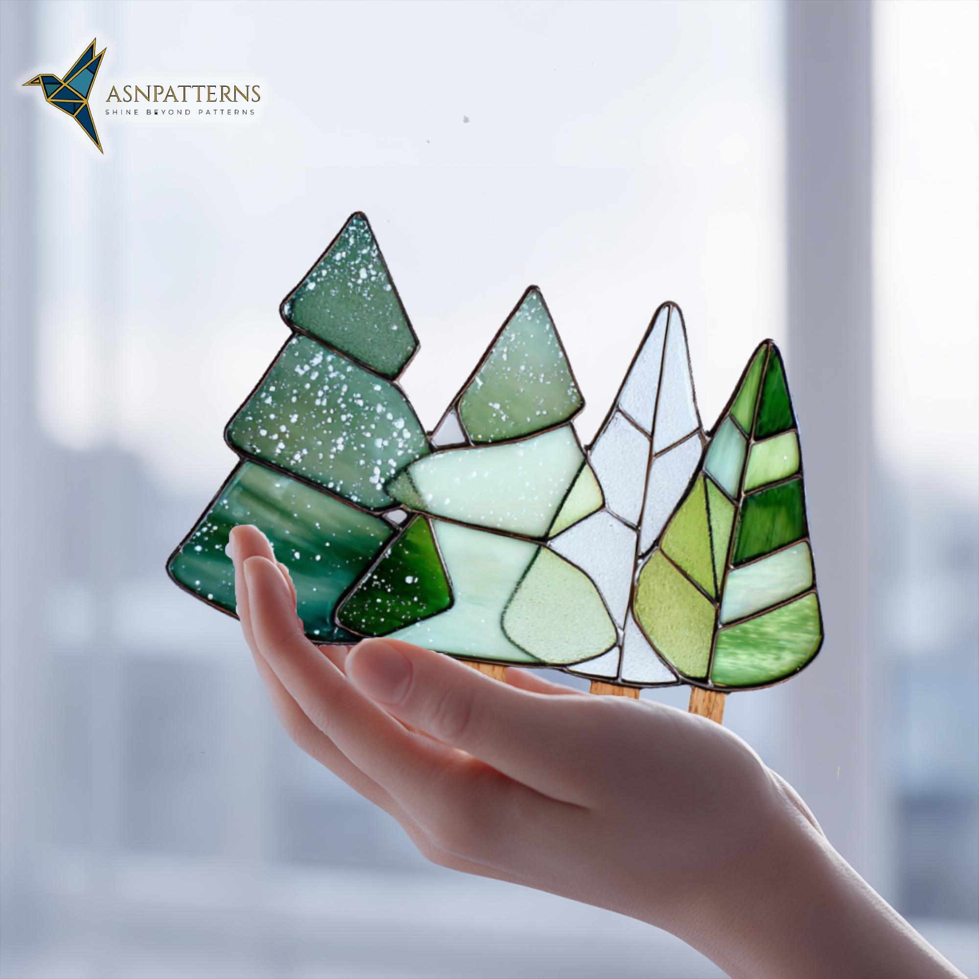 Winter Pine Tree V2 Stained Glass Pattern, Winter Suncatcher, Stained ...