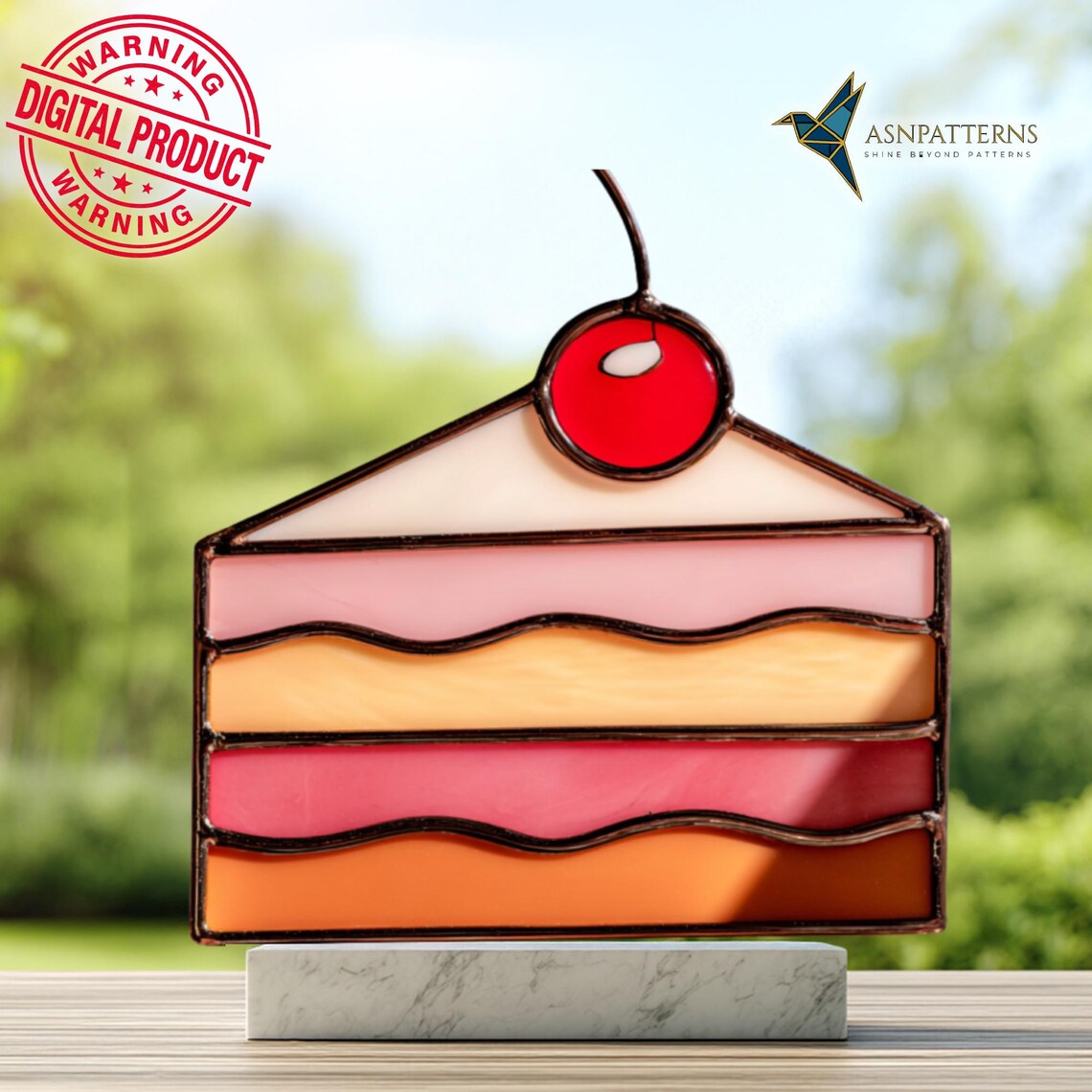 Cake Slice Stained Glass Pattern, Cake Suncatcher, Stained Glass Cake ...