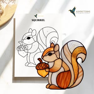 Squirrel With Acorn Stained Glass Pattern, Squirrel Suncatcher, Stained ...