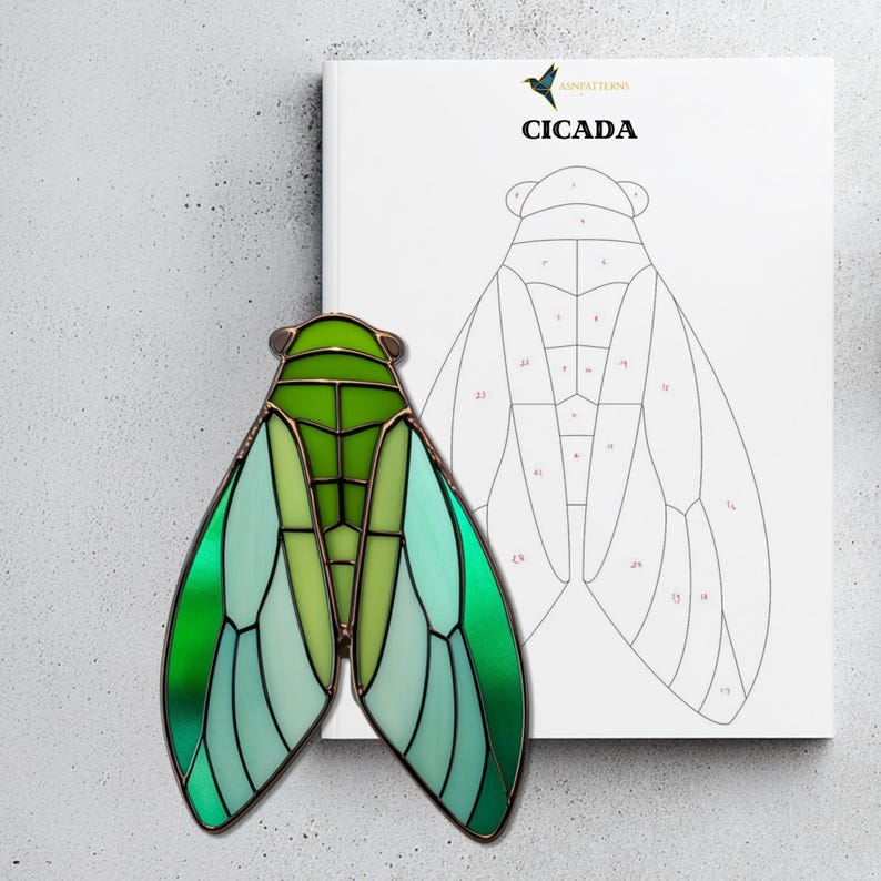 Cicada Stained Glass Pattern, Cicada Suncatcher, Stained Glass Green ...