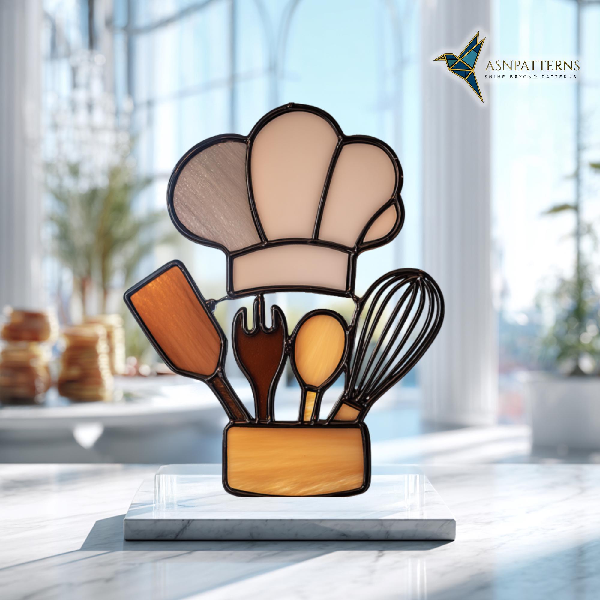 Chef Tools Stained Glass Pattern, Chef Tools Suncatcher Template, DIY ...