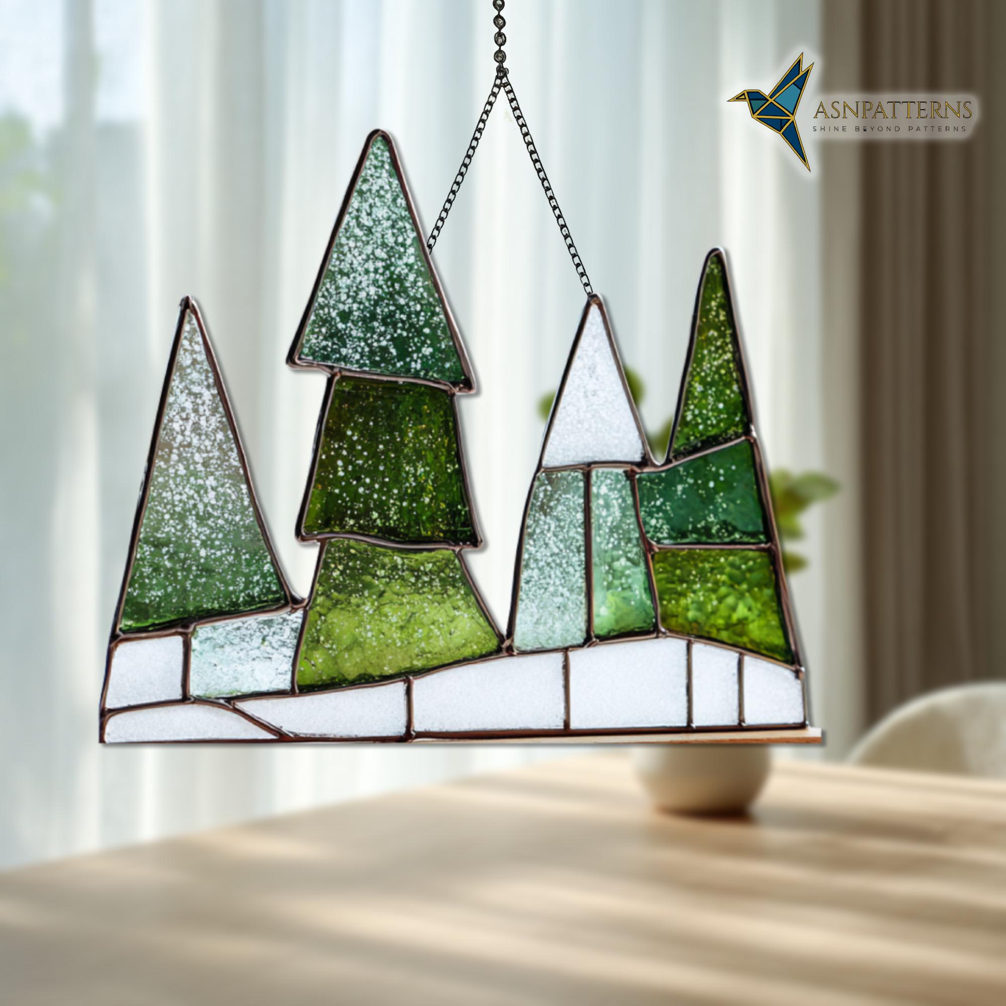 Winter Pine Tree Stained Glass Pattern, Winter Suncatcher PDF Template ...