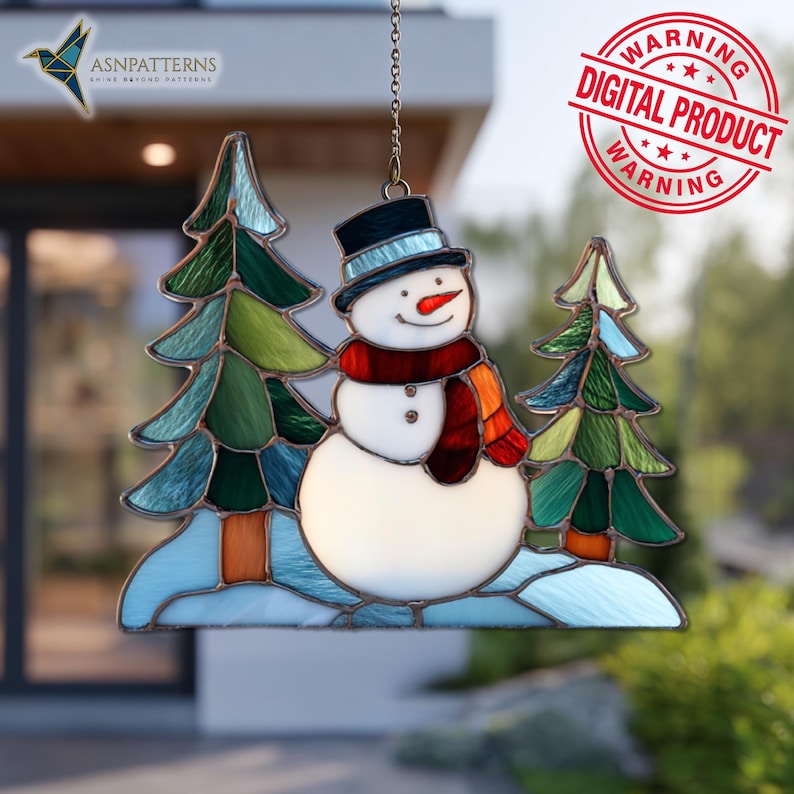 Frosty the Snowman Stained Glass Pattern, Snowman Suncatcher, Stained ...