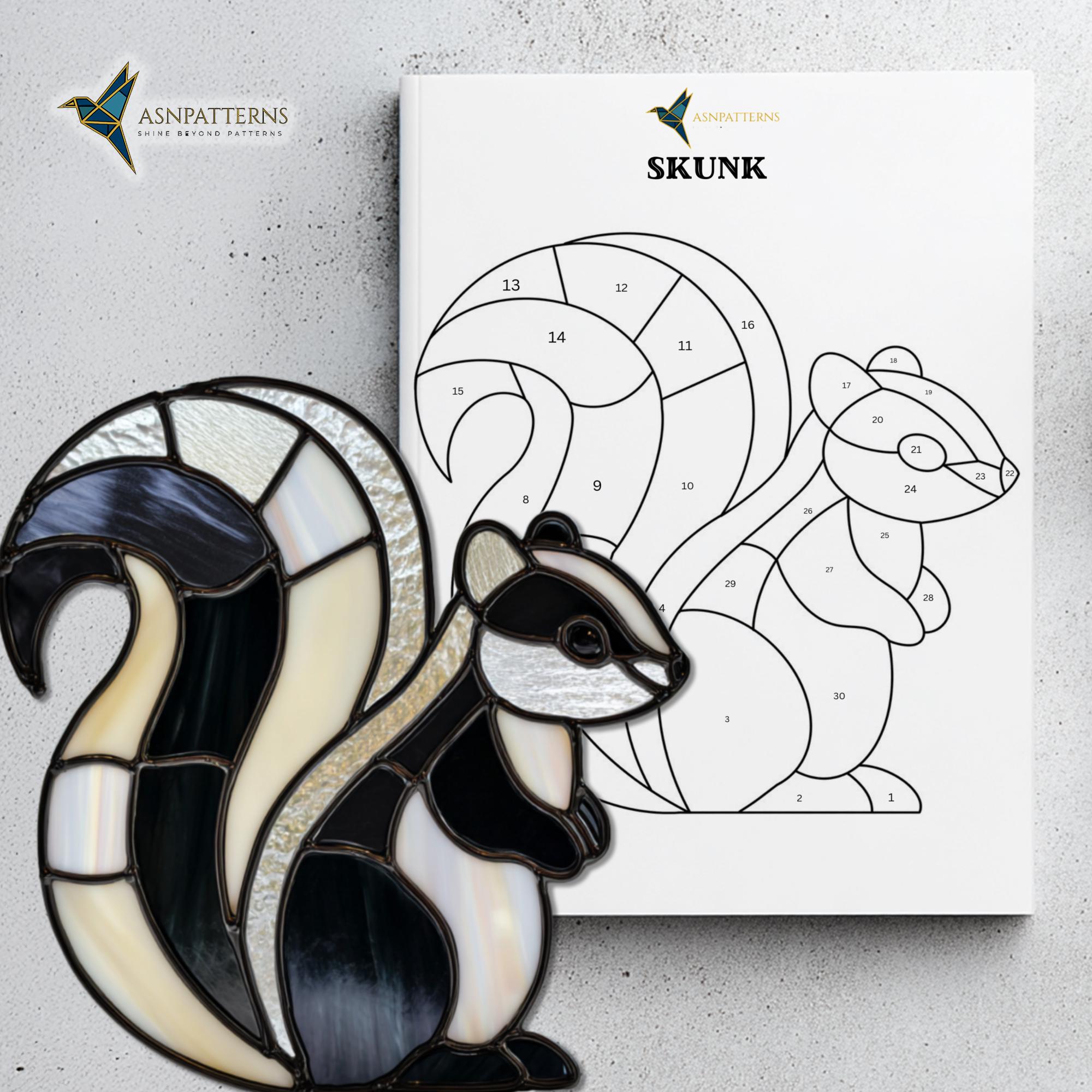 Skunk Stained Glass Pattern, Skunk Suncatcher PDF Template, DIY Glass ...