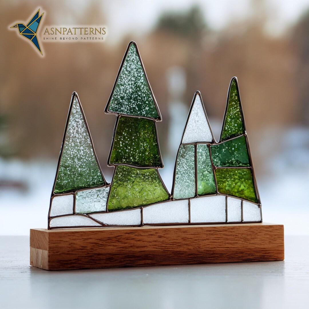 Winter Pine Tree Stained Glass Pattern, Winter Suncatcher, Stained ...