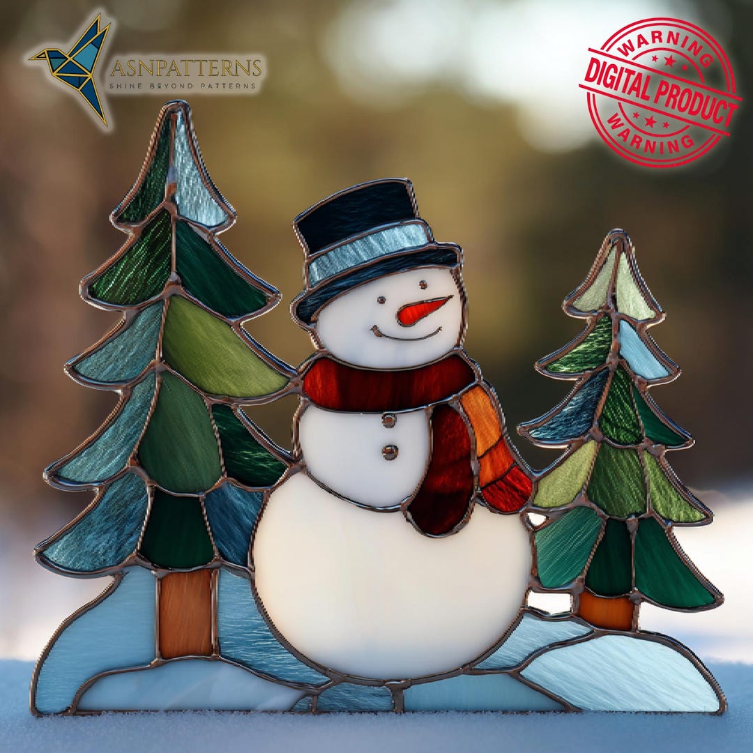 Frosty the Snowman Stained Glass Pattern, Snowman Suncatcher, Stained ...