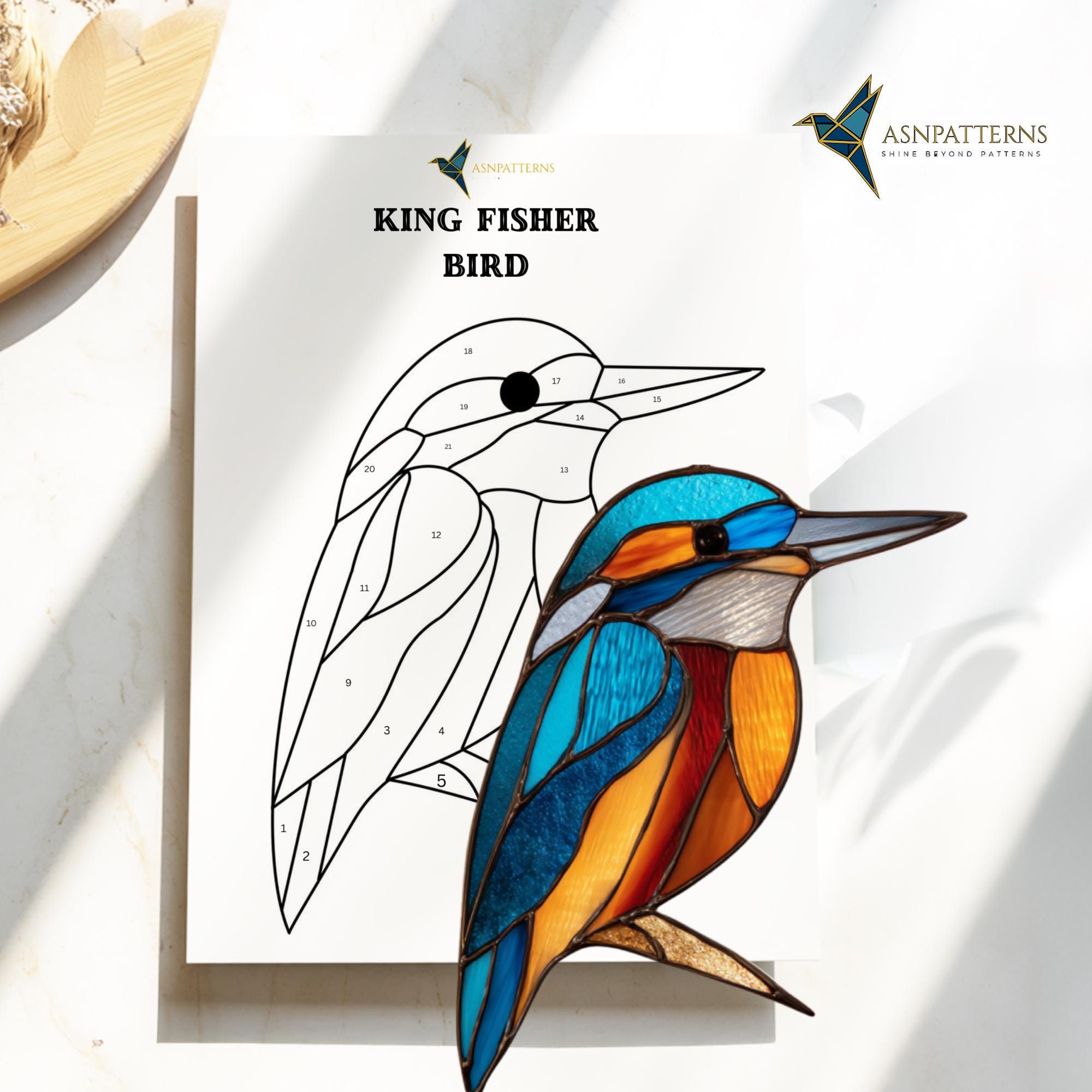 Kingfisher Bird Stained Glass Pattern, Kingfisher Suncatcher, Stained ...