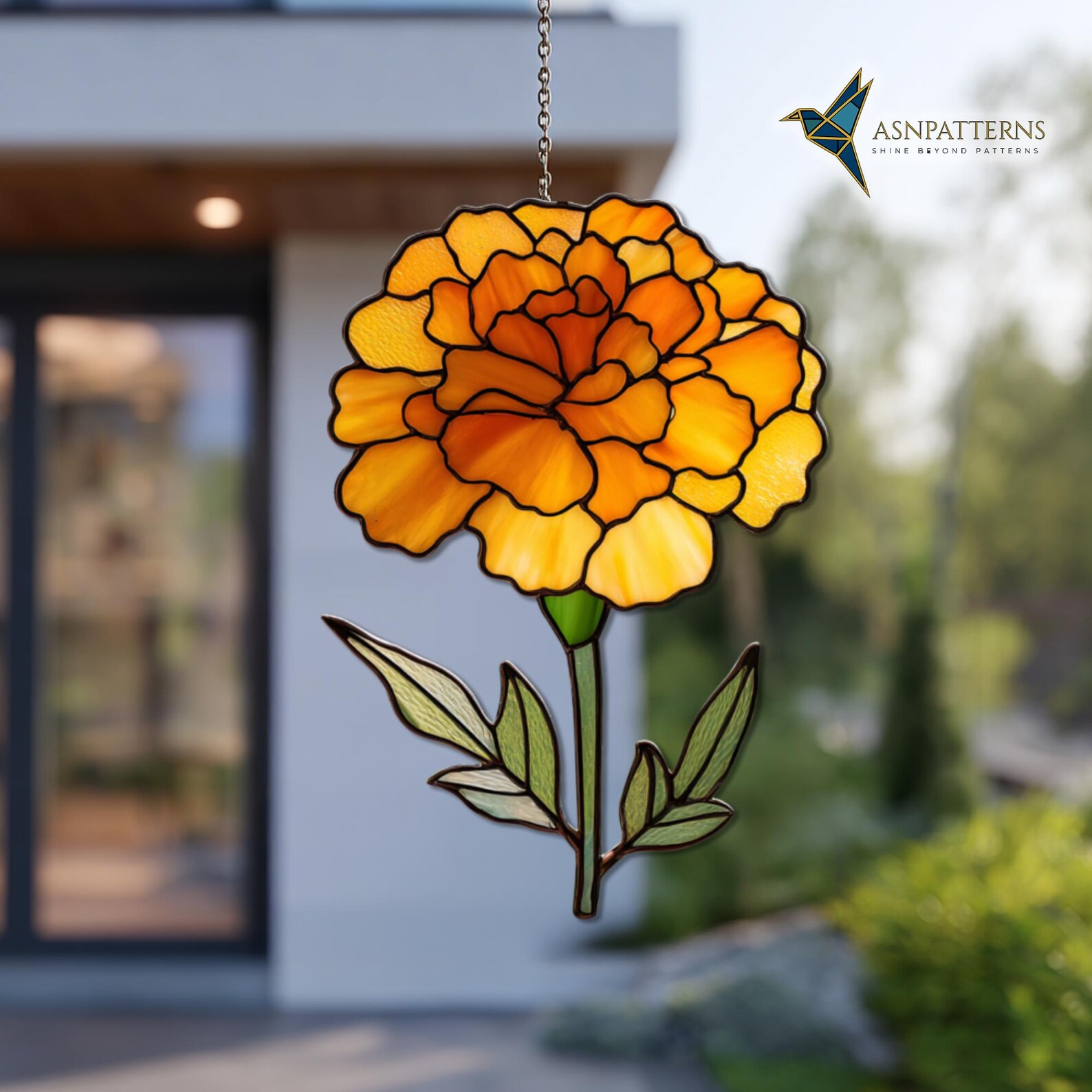 Marigold Flower Stained Glass Pattern, Birth Flower Suncatcher, Stained ...