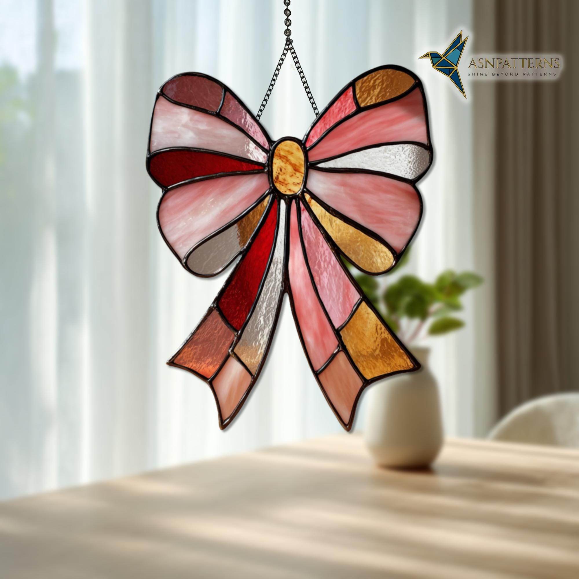 Bow Stained Glass Pattern, Bow Suncatcher, Stained Glass Bow and ...