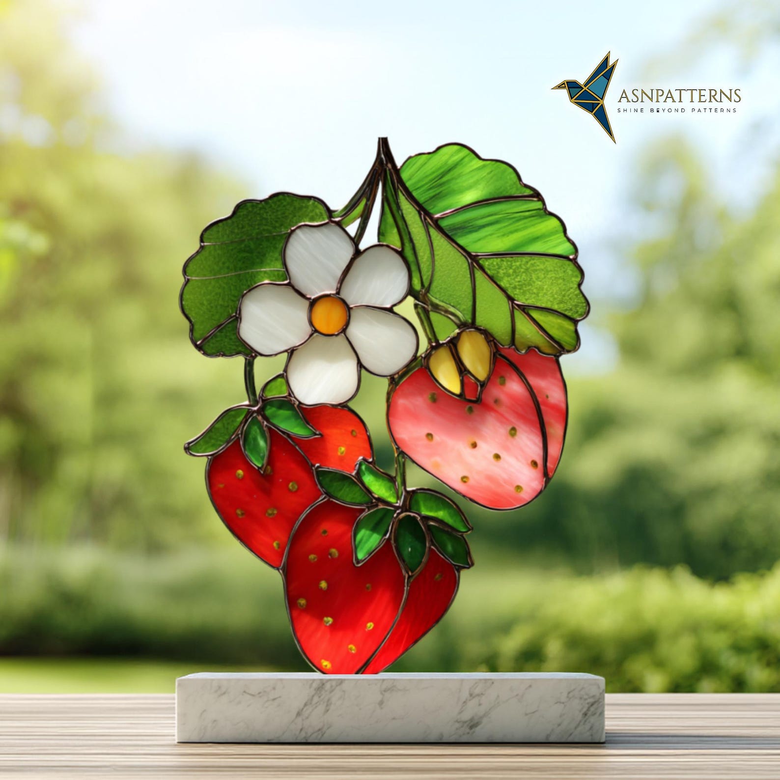 Strawberries Stained Glass Pattern, Red Strawberry Suncatcher PDF ...