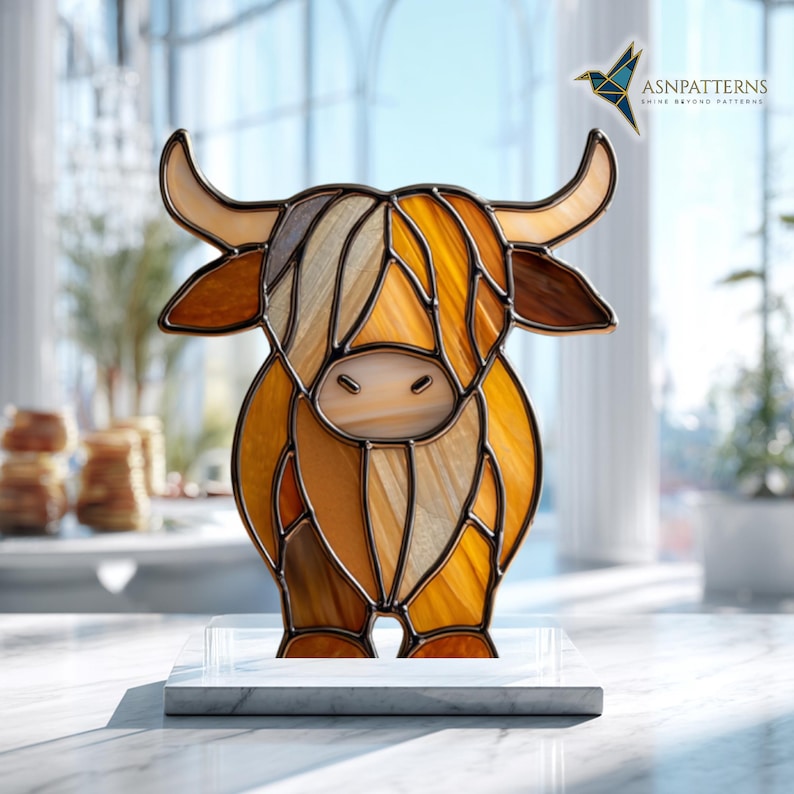 Highland Cow Stained Glass Pattern for DIY Suncatcher and Rustic Window ...
