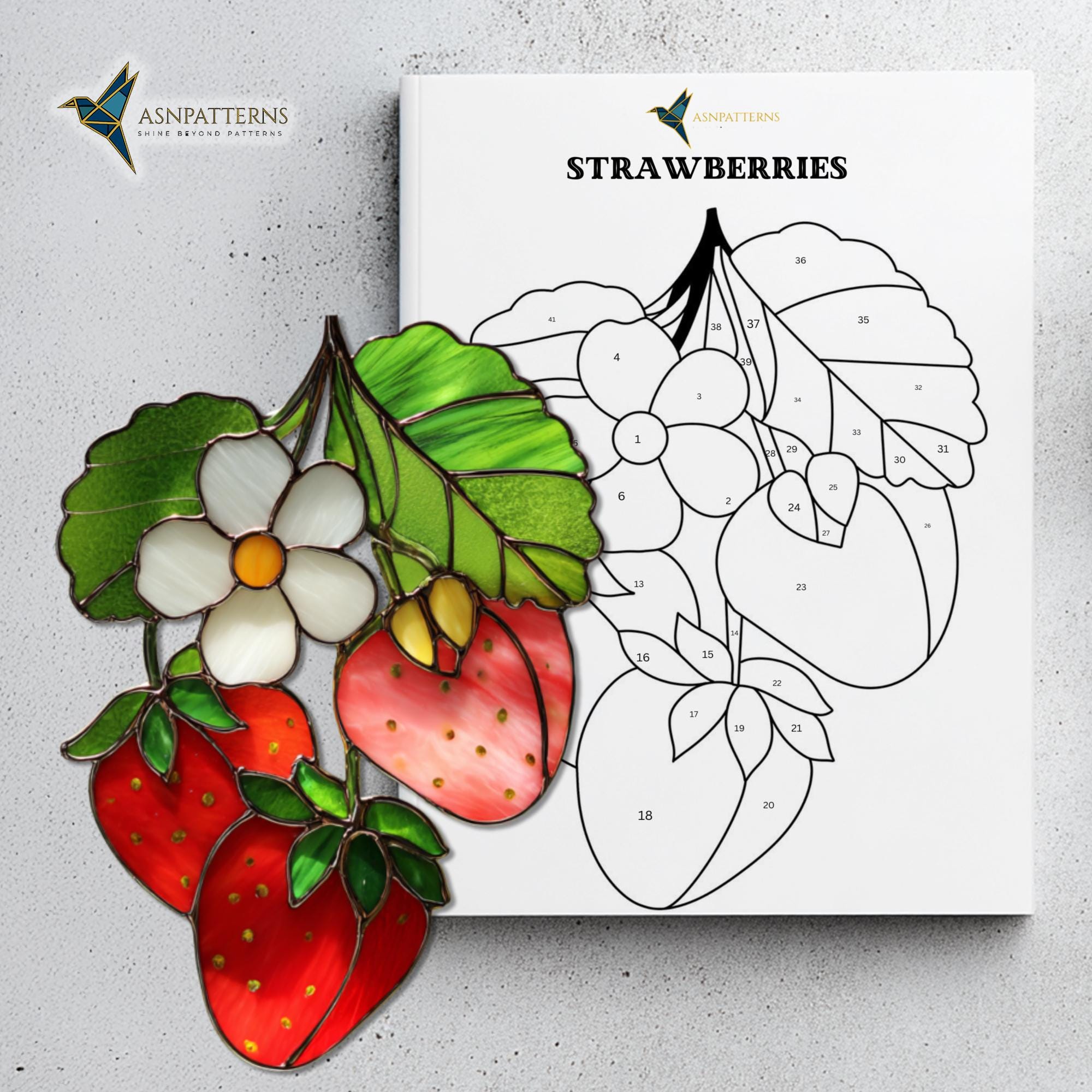 Strawberries Stained Glass Pattern, Red Strawberry Suncatcher PDF ...