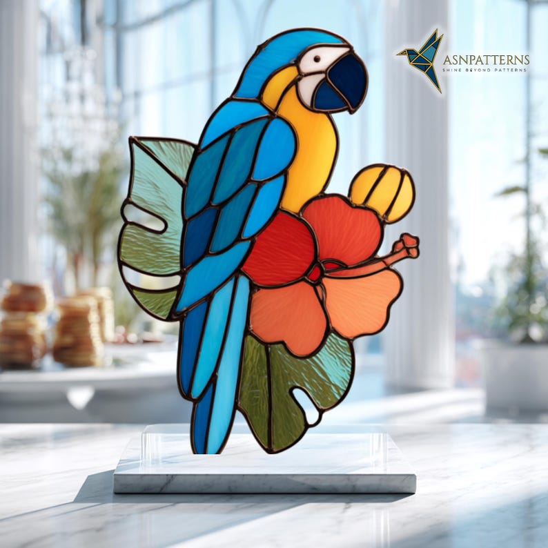 Tropical Macaw Stained Glass Pattern, Macaw Suncatcher PDF Template ...