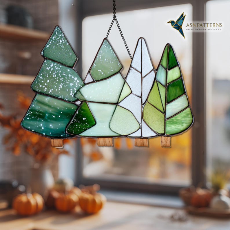 Winter Pine Tree V2 Stained Glass Pattern, Winter Suncatcher, Stained ...