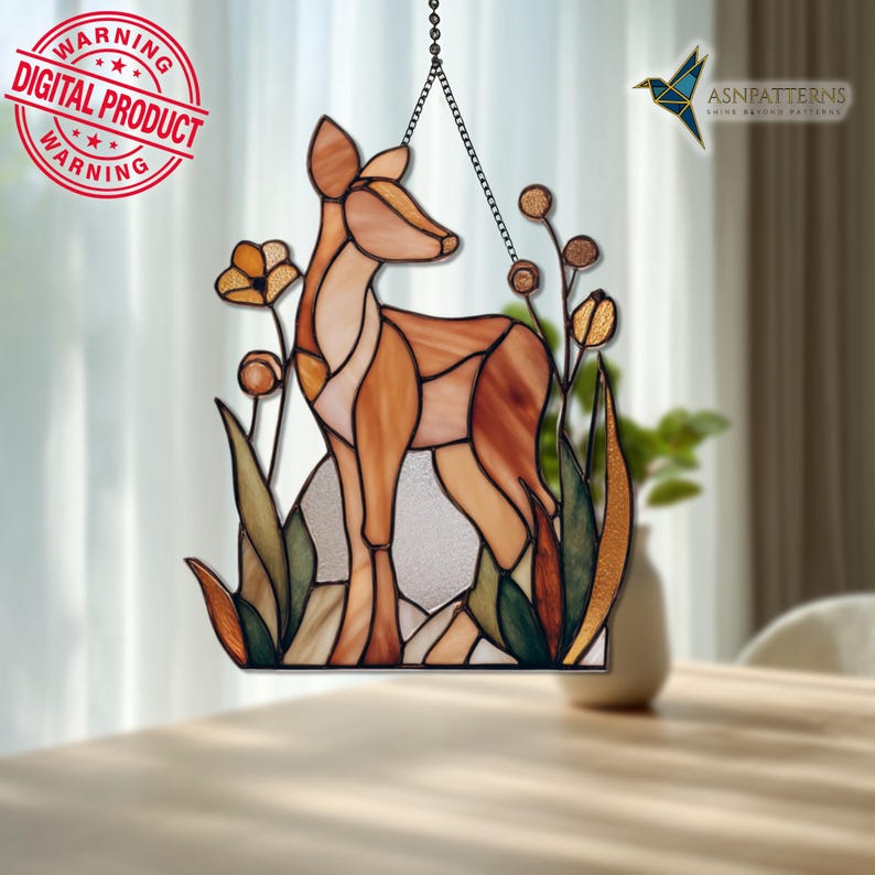 Deer in Meadow Stained Glass Pattern, Deer Suncatcher Template, Home ...